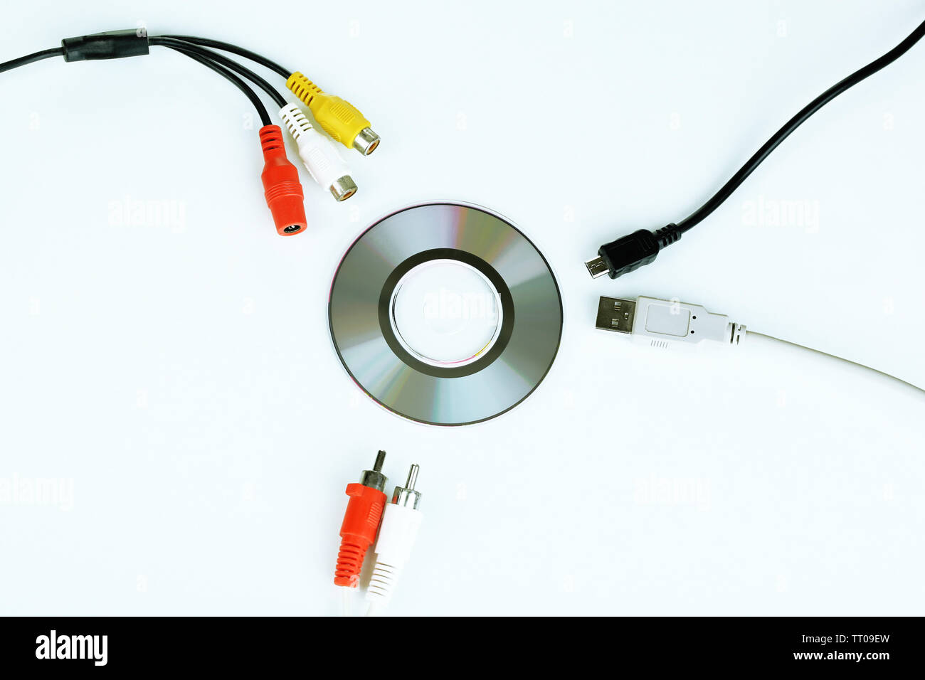 Disk and various connector cables isolated on white Stock Photo - Alamy