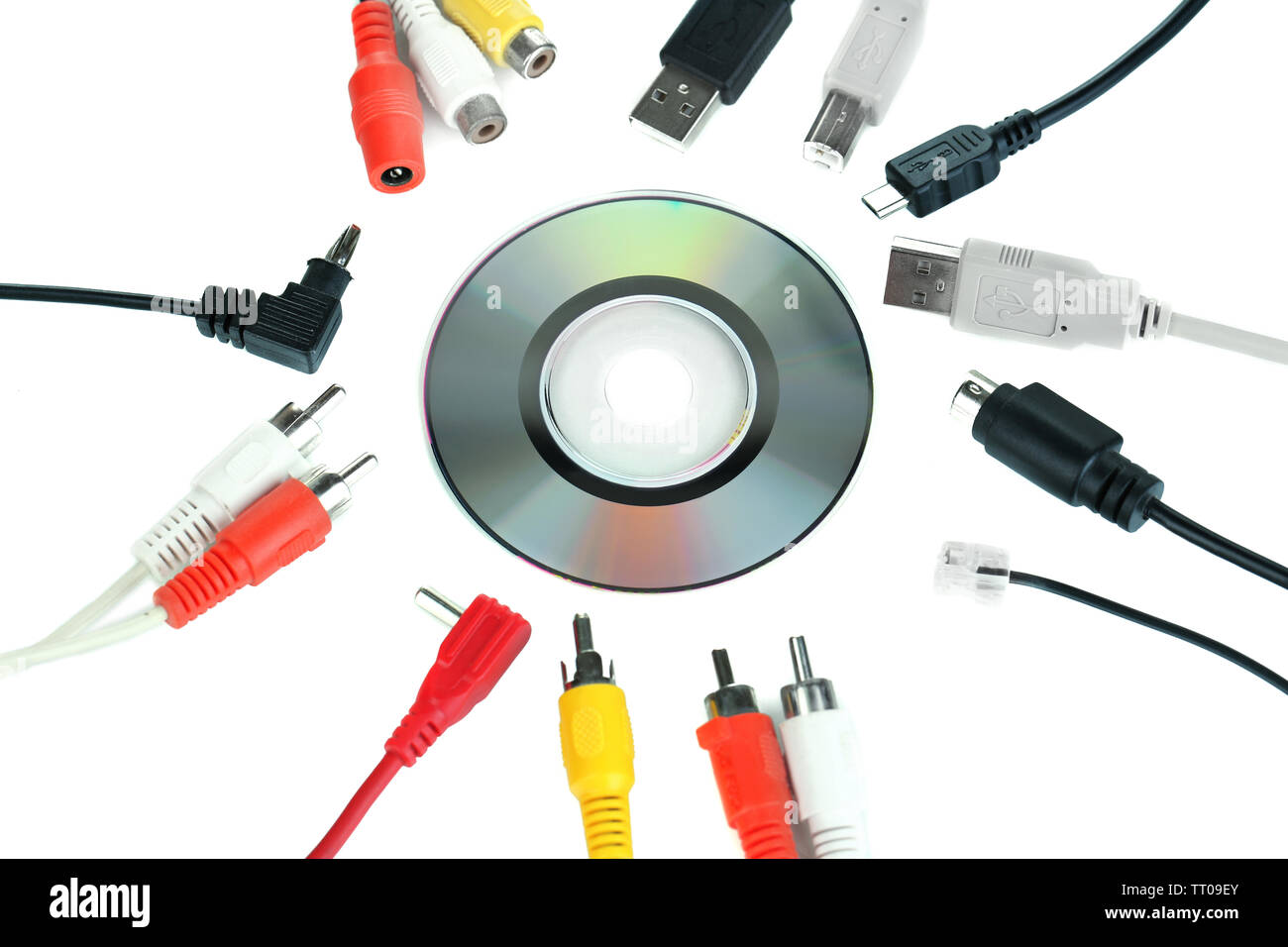 Disk and various connector cables isolated on white Stock Photo - Alamy