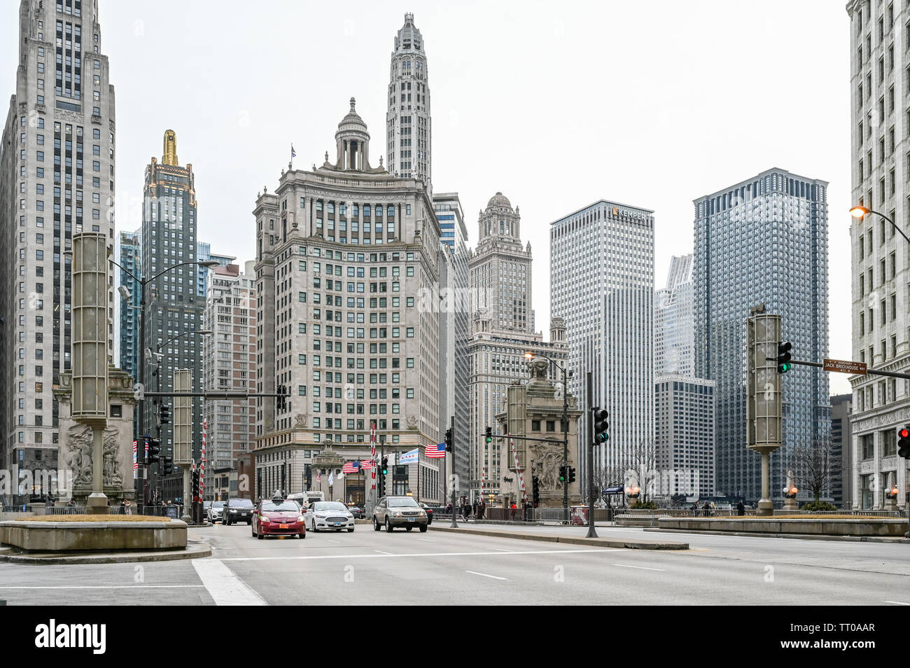 Michigan Avenue on a rainy day in March. Michigan avenue is the main ...