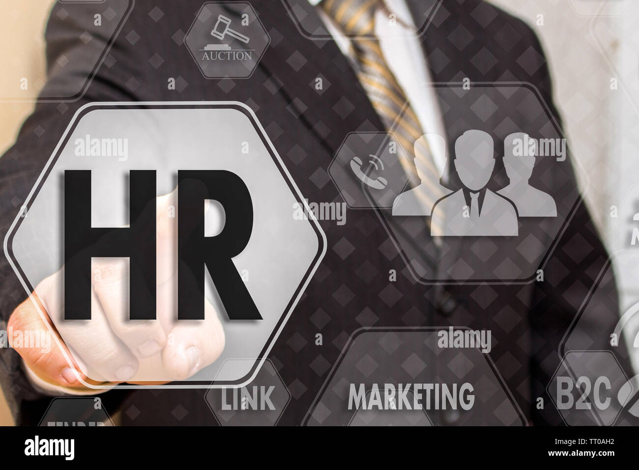 Businessman choice employee human resource system on the touch screen ...