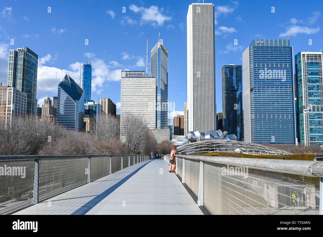 Chicago skyline viewed from Millenium Park during early spring. Chicago ...