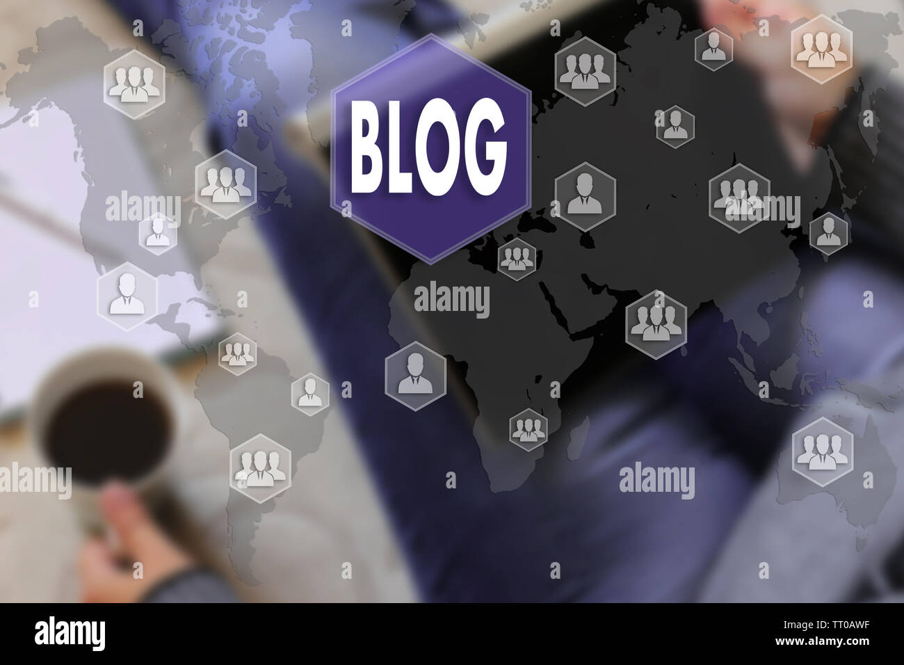 Blog on the touch screen with a blur the girl with the gadget ...