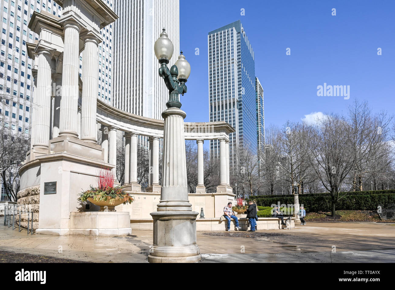 Chicago skyline viewed from Millenium Park during early spring. Chicago ...