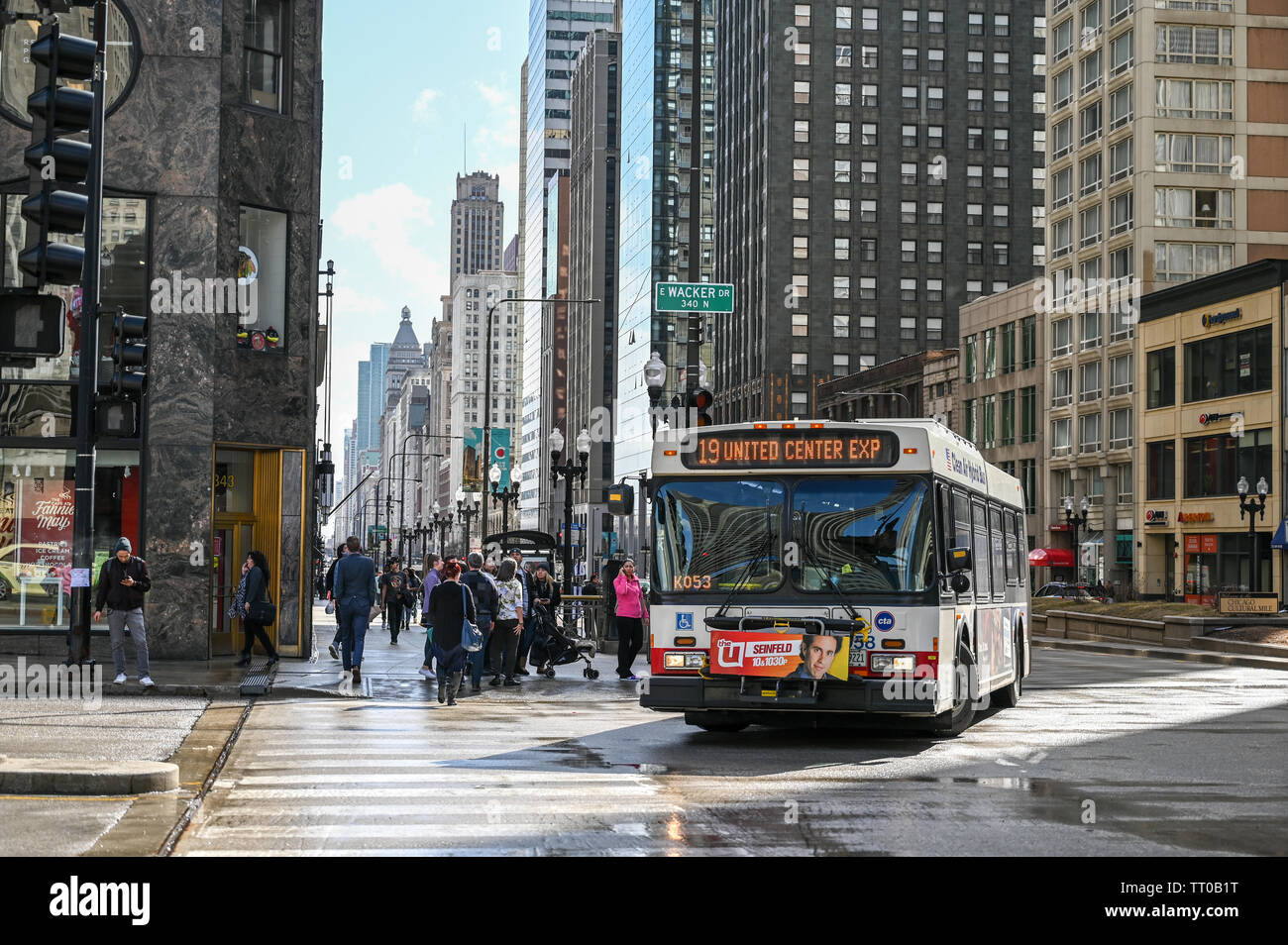 Michigan Avenue on a rainy day in March. Michigan avenue is the main ...
