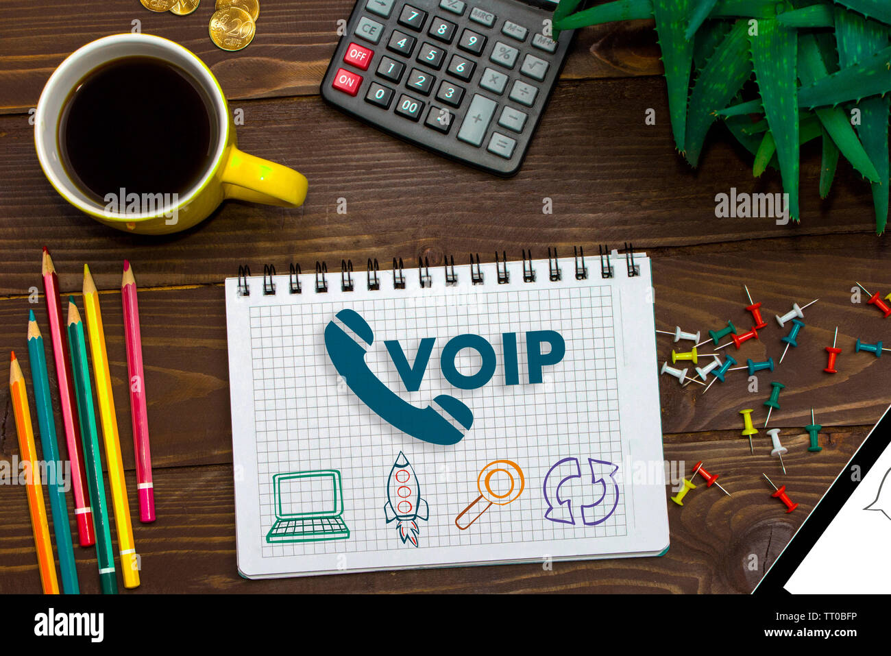 VOIP Office Communication Social Network Concept. Voice over IP - phone ...