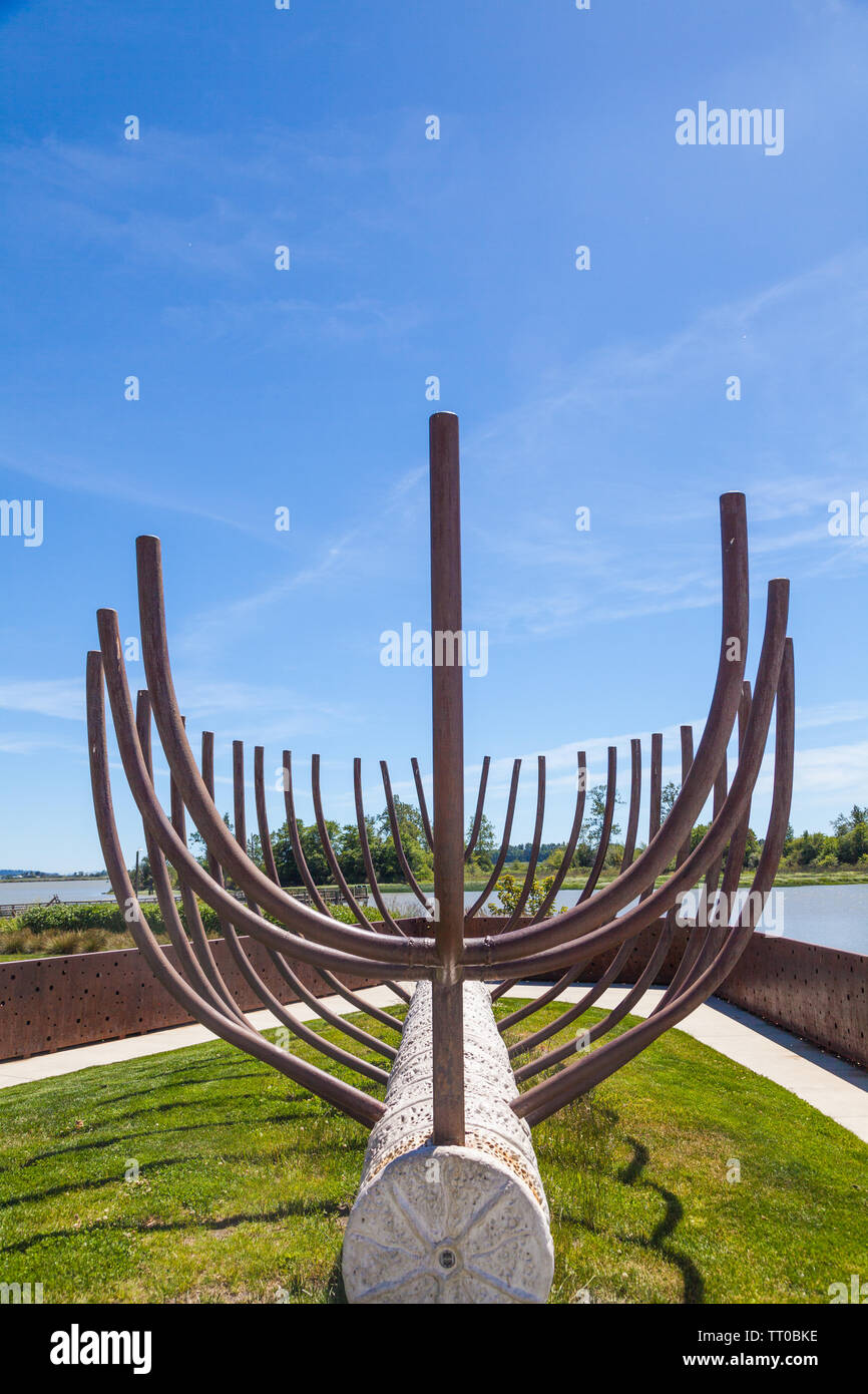 Public art installation of an abstract boat framework at London Landing ...