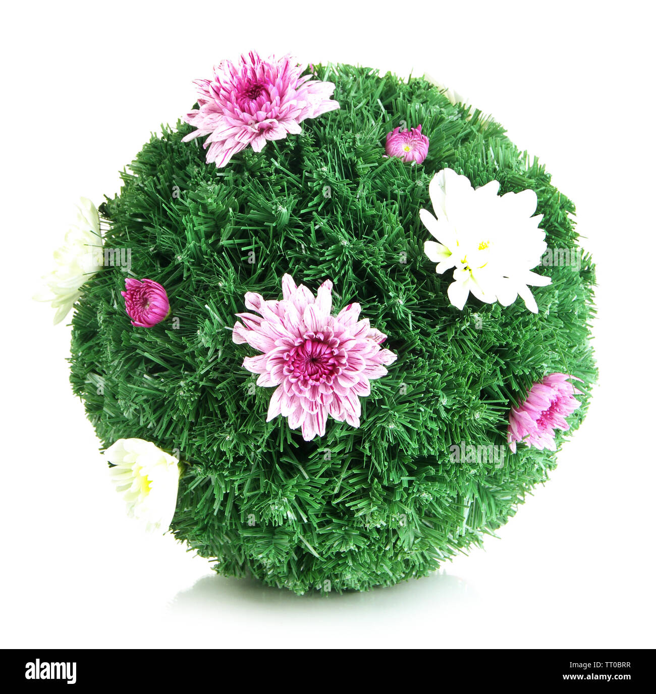 Christmas fir-tree ball decorated with flowers isolated on white Stock ...