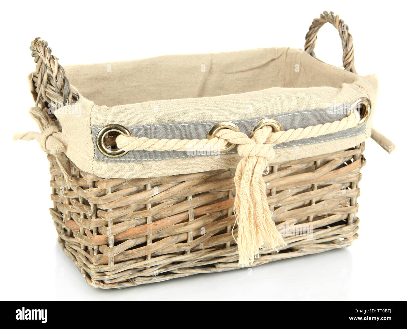 Empty wicker basket isolated on white Stock Photo - Alamy