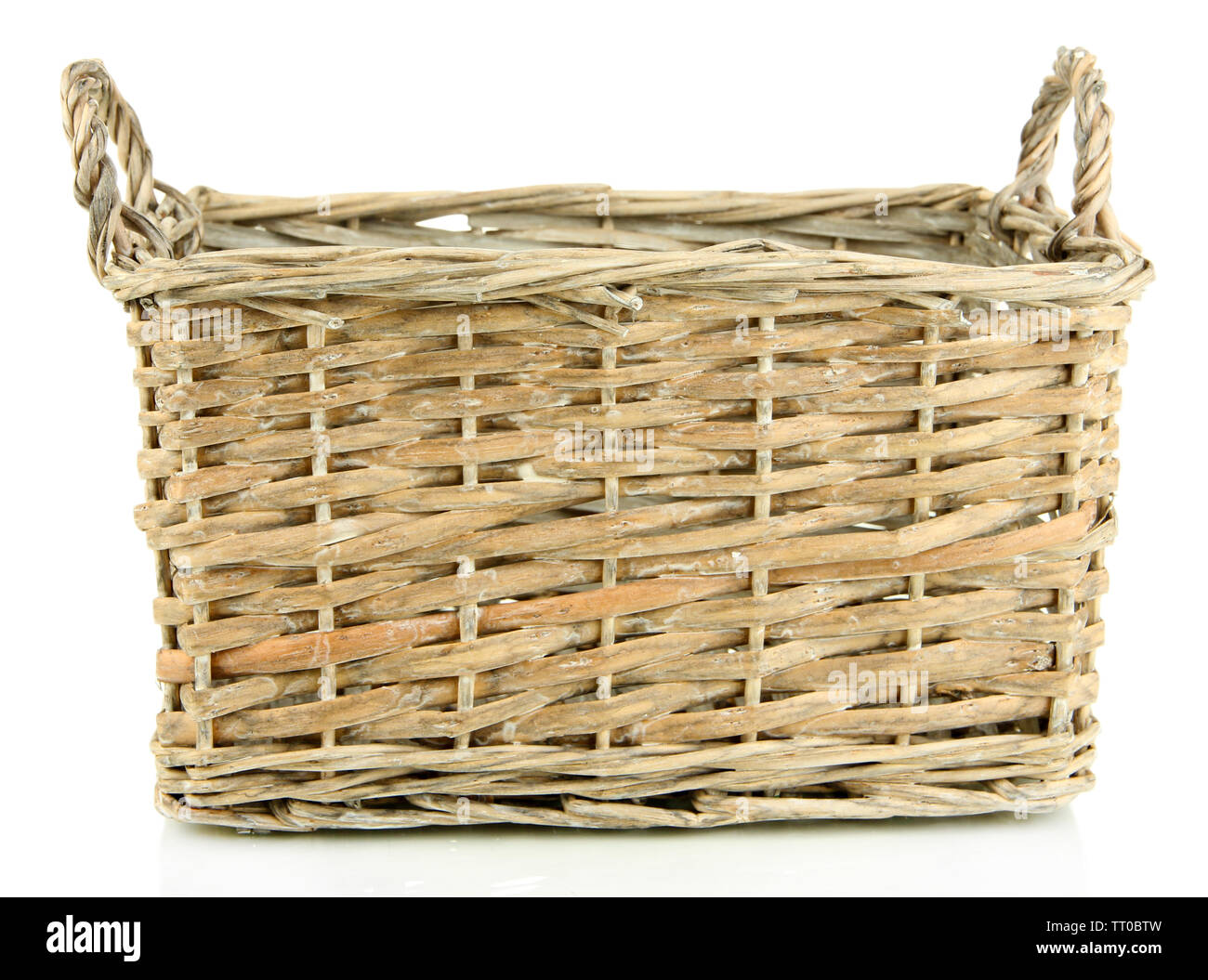 Empty wicker basket isolated on white Stock Photo - Alamy