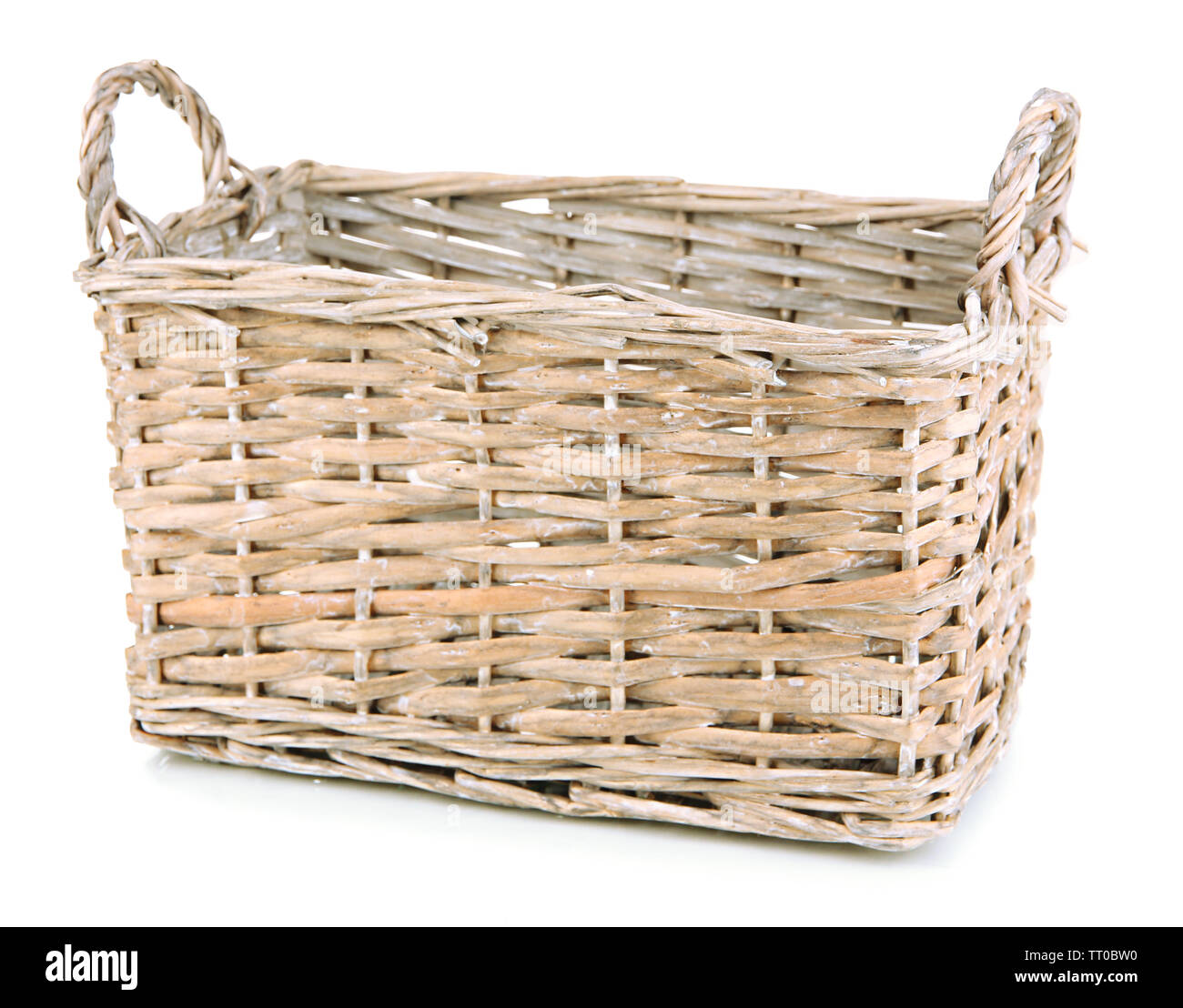Empty wicker basket isolated on white Stock Photo - Alamy