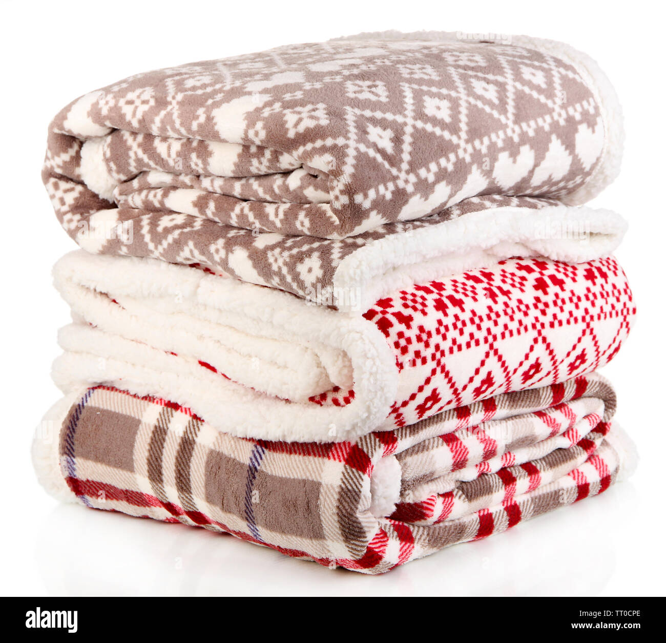 Pile warm plaids isolated on white Stock Photo - Alamy
