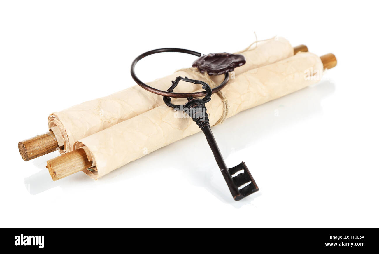 Antique keys and scroll, isolated on white Stock Photo - Alamy