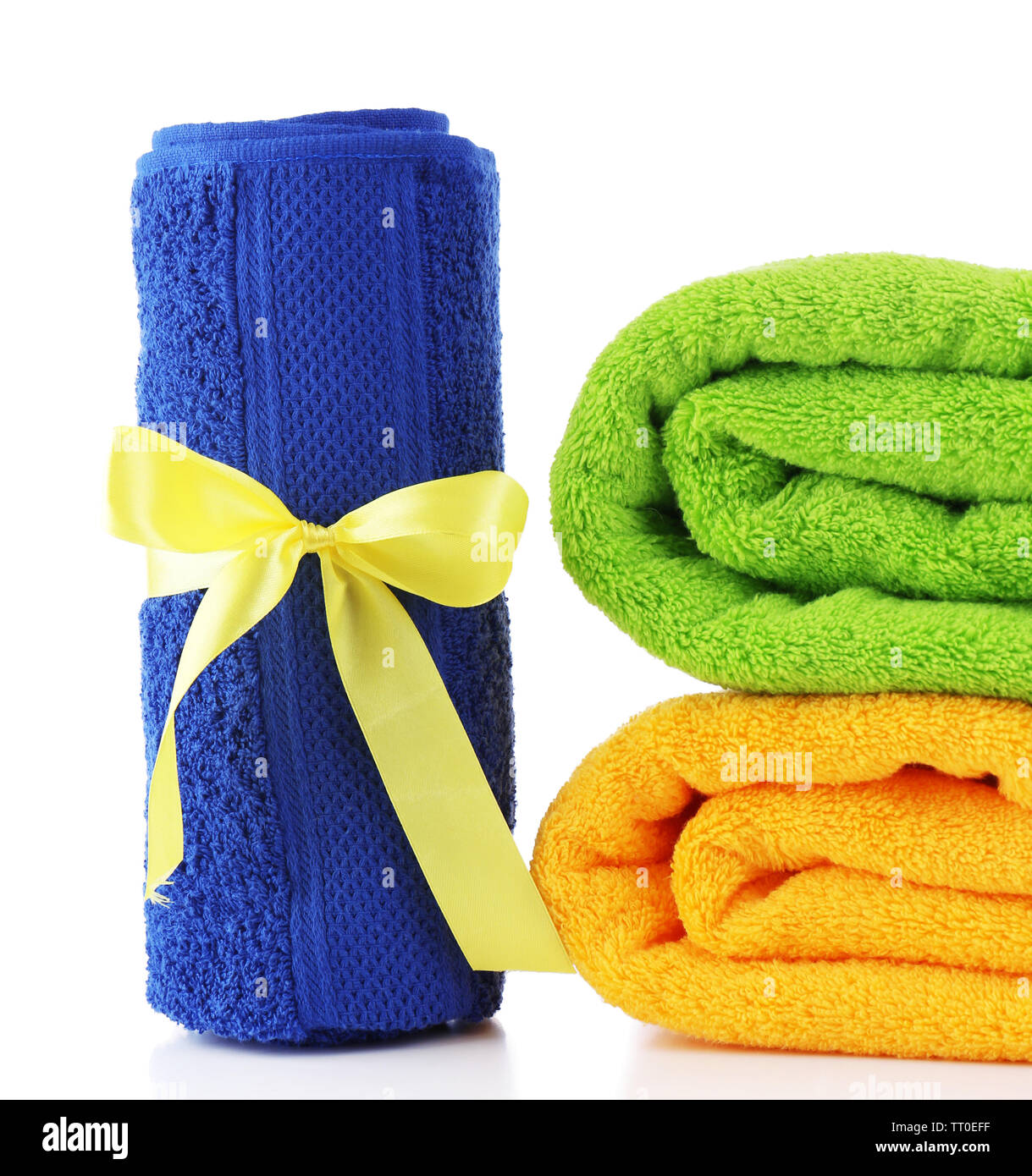 Colorful towels isolated on white Stock Photo - Alamy