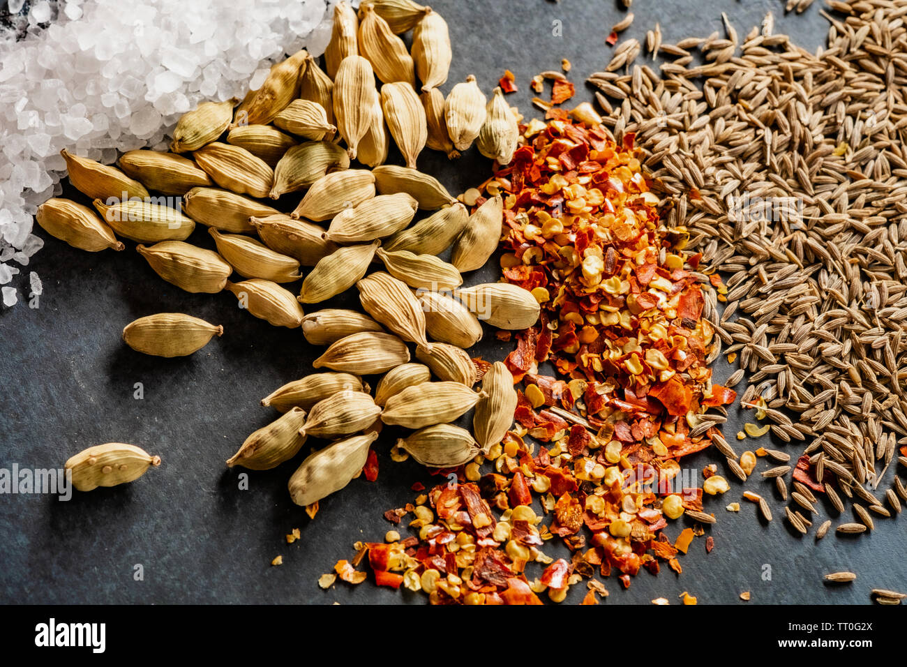 Cardamom, Chilli and Cumin Spices Stock Photo - Alamy
