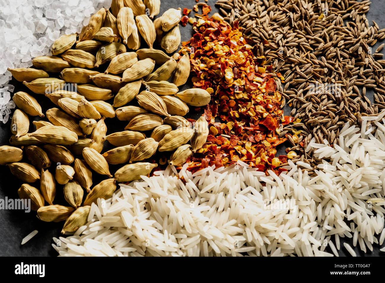 Cardamom, Chilli and Cumin Spices Stock Photo - Alamy