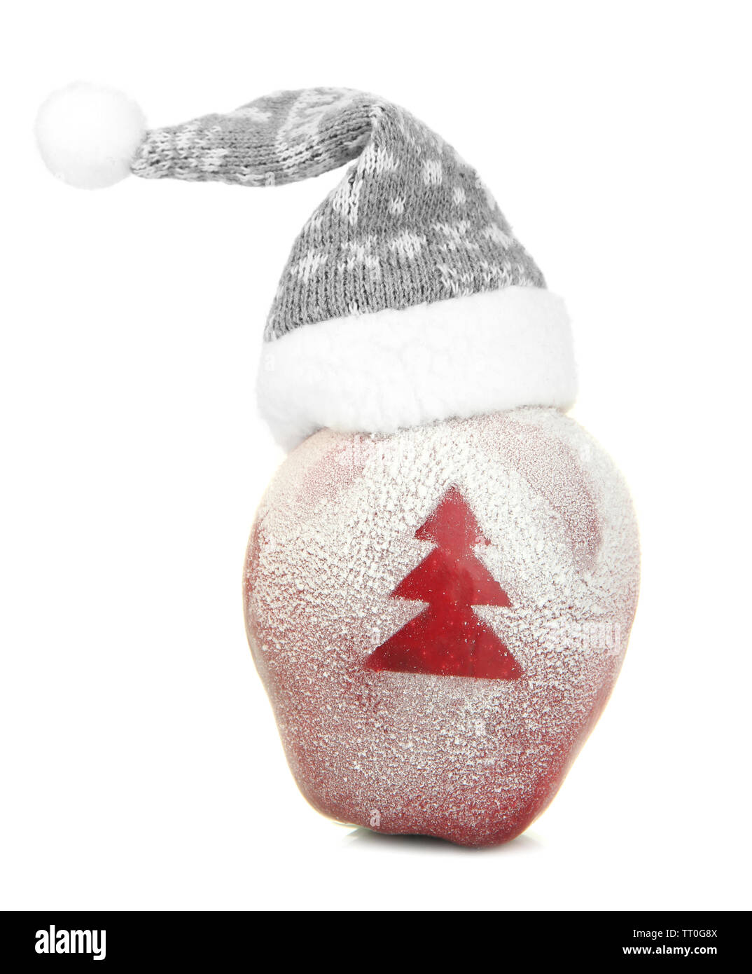 Holiday apple with frosted heart and Santa Hat isolated on white Stock ...