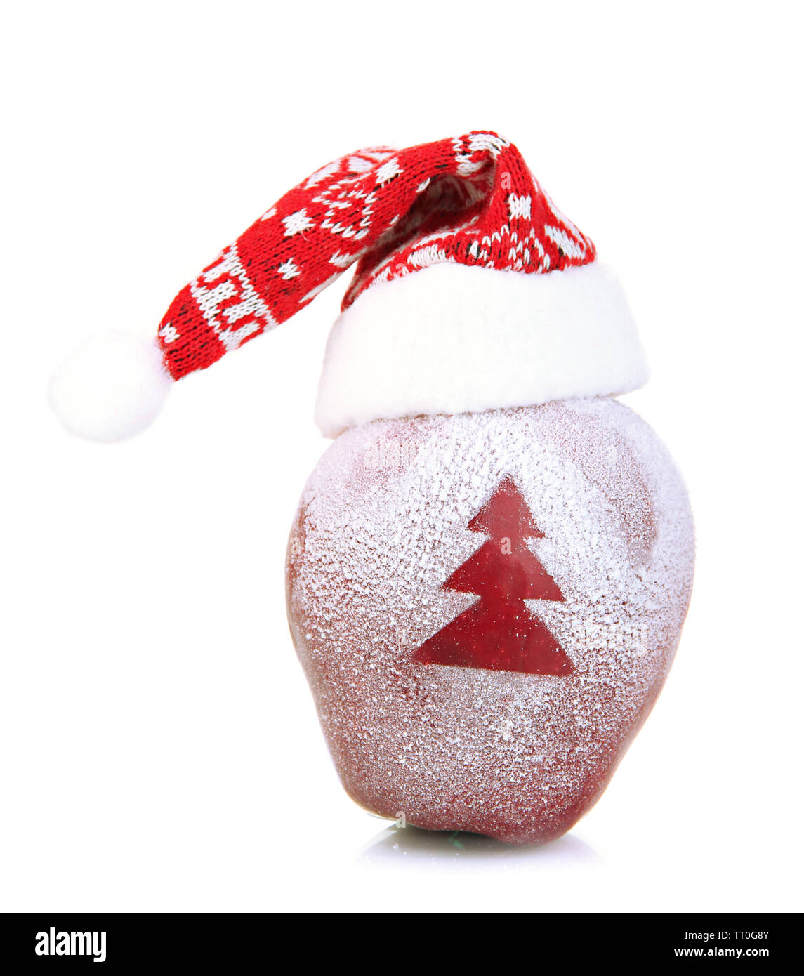 Holiday apple with frosted heart and Santa Hat isolated on white Stock ...
