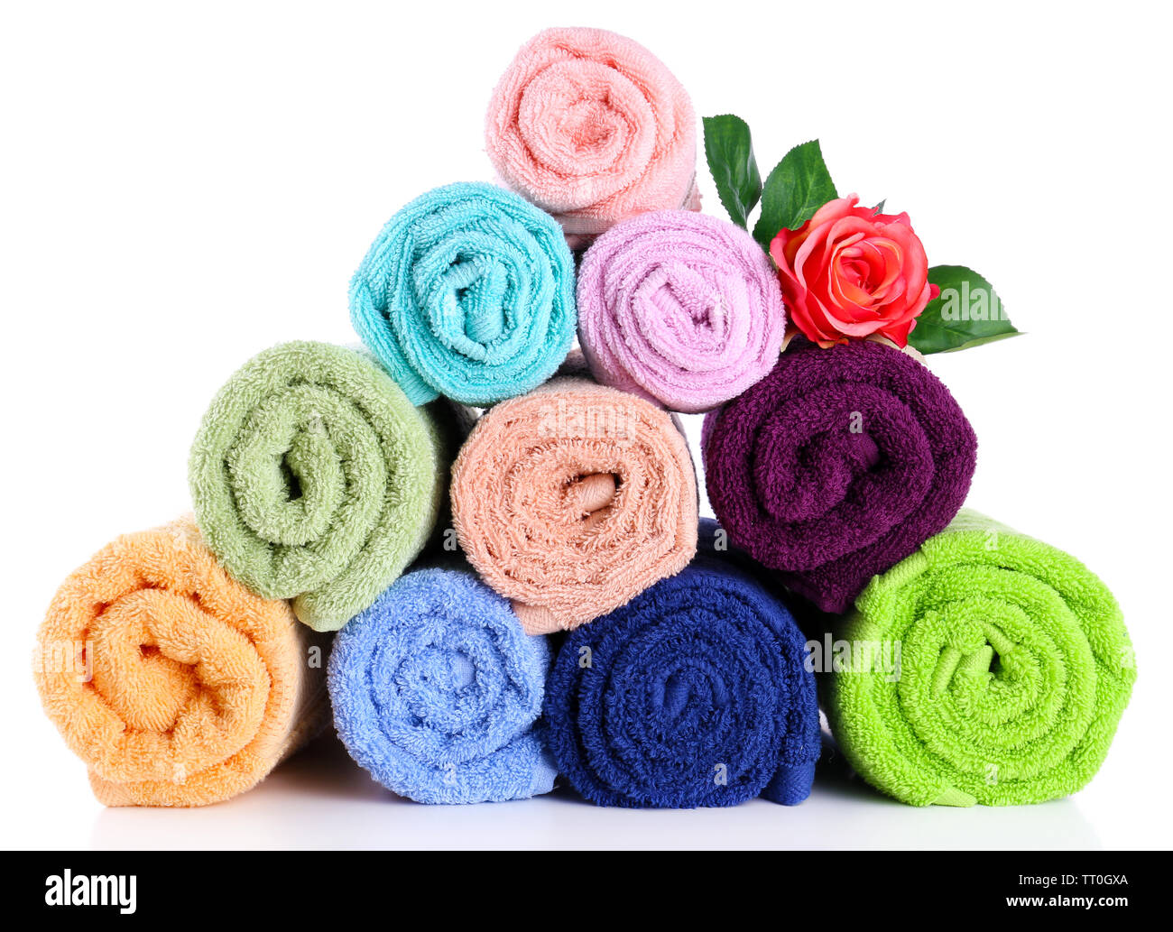 Colorful towels isolated on white Stock Photo - Alamy