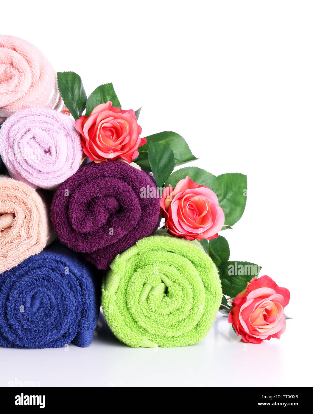 Colorful towels isolated on white Stock Photo - Alamy