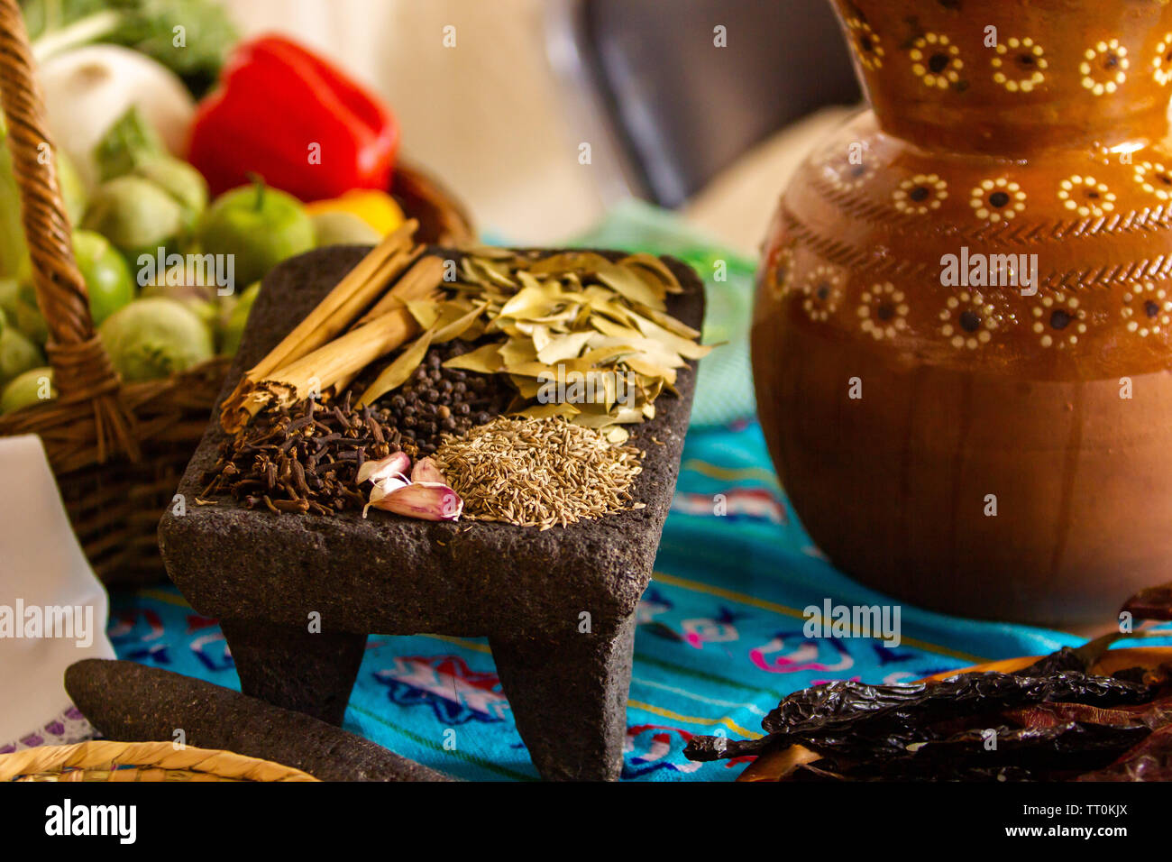 garlic, cinnamon, pepper and other mexican ingredients of mexican ...