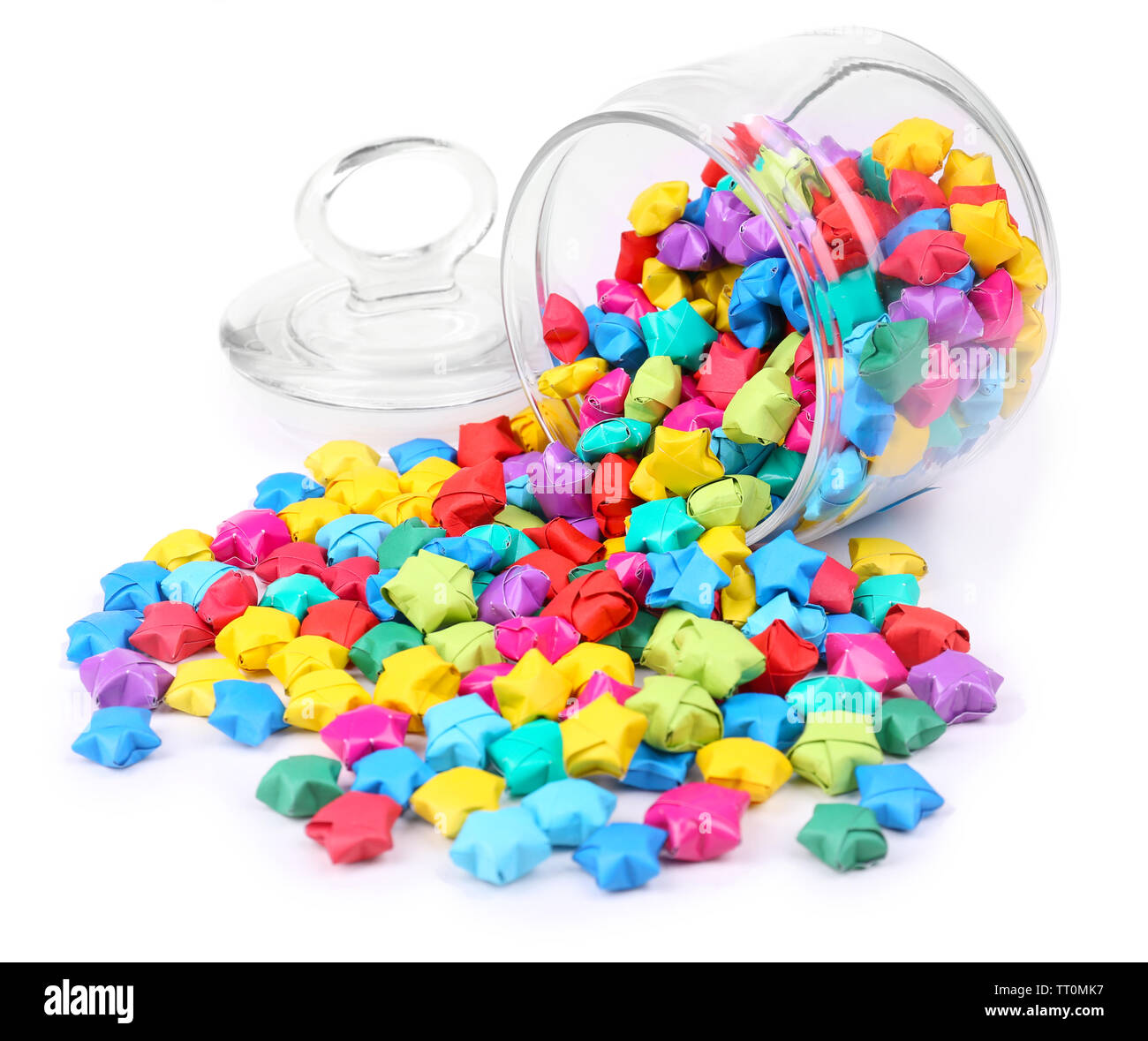 Paper stars with dreams in jar isolated on white Stock Photo - Alamy