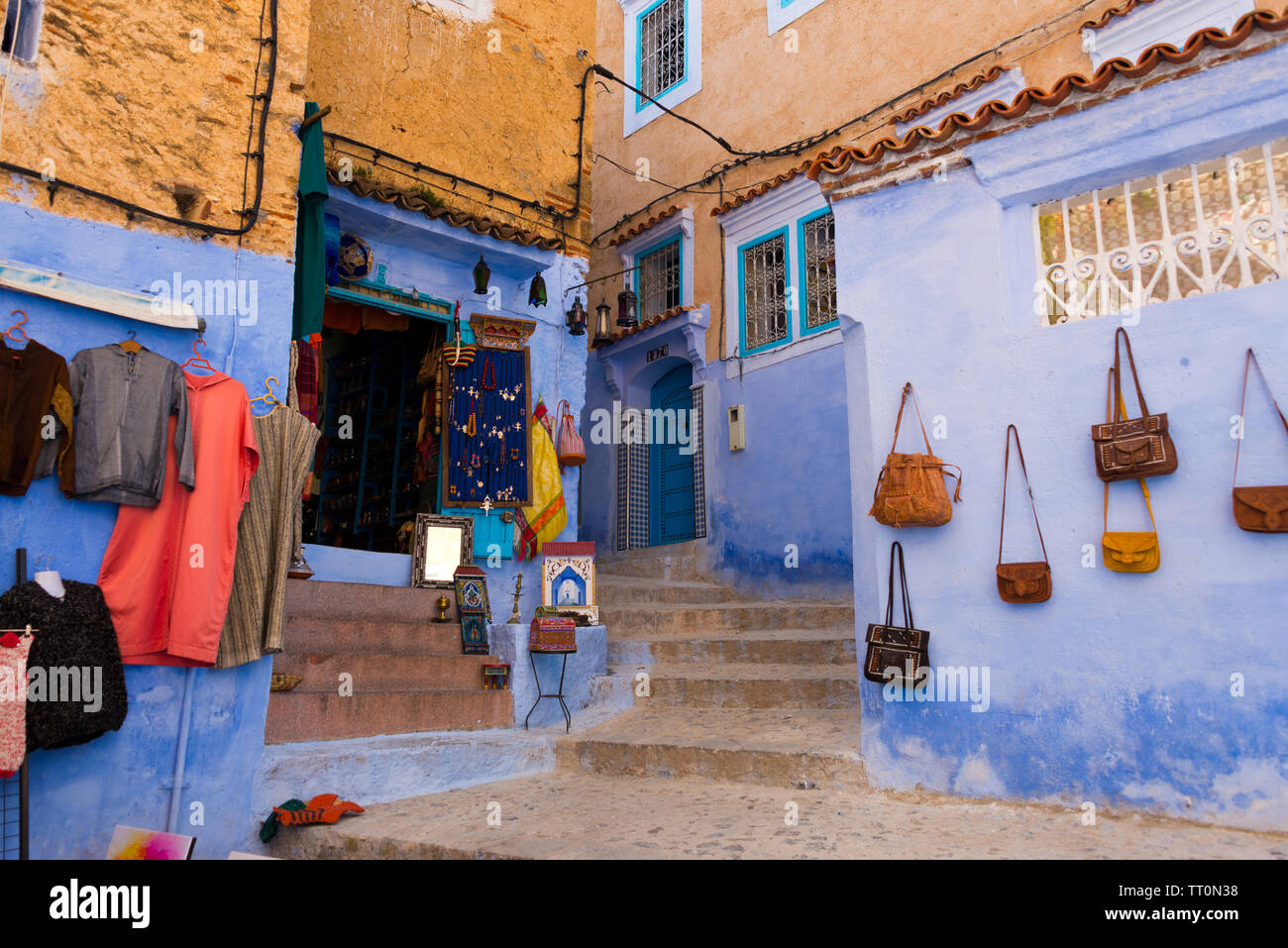 stairs in blue town chefchaouen, morocco Stock Photo - Alamy