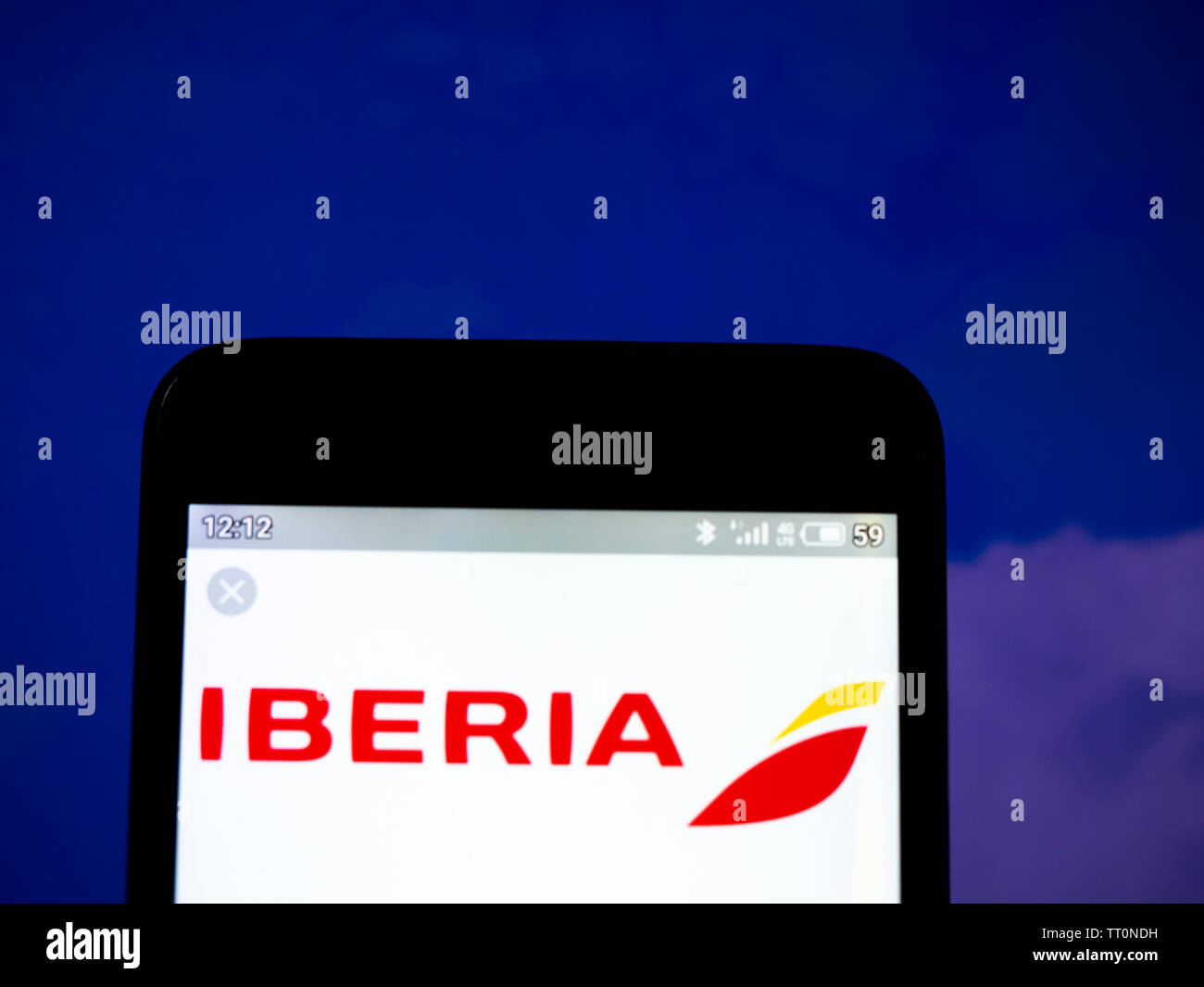 In this photo illustration the Iberia Airlines logo is seen displayed ...