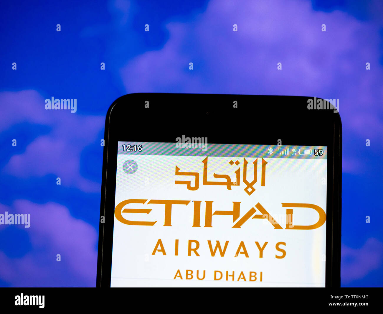 In this photo illustration the Etihad Airways logo is seen displayed on ...