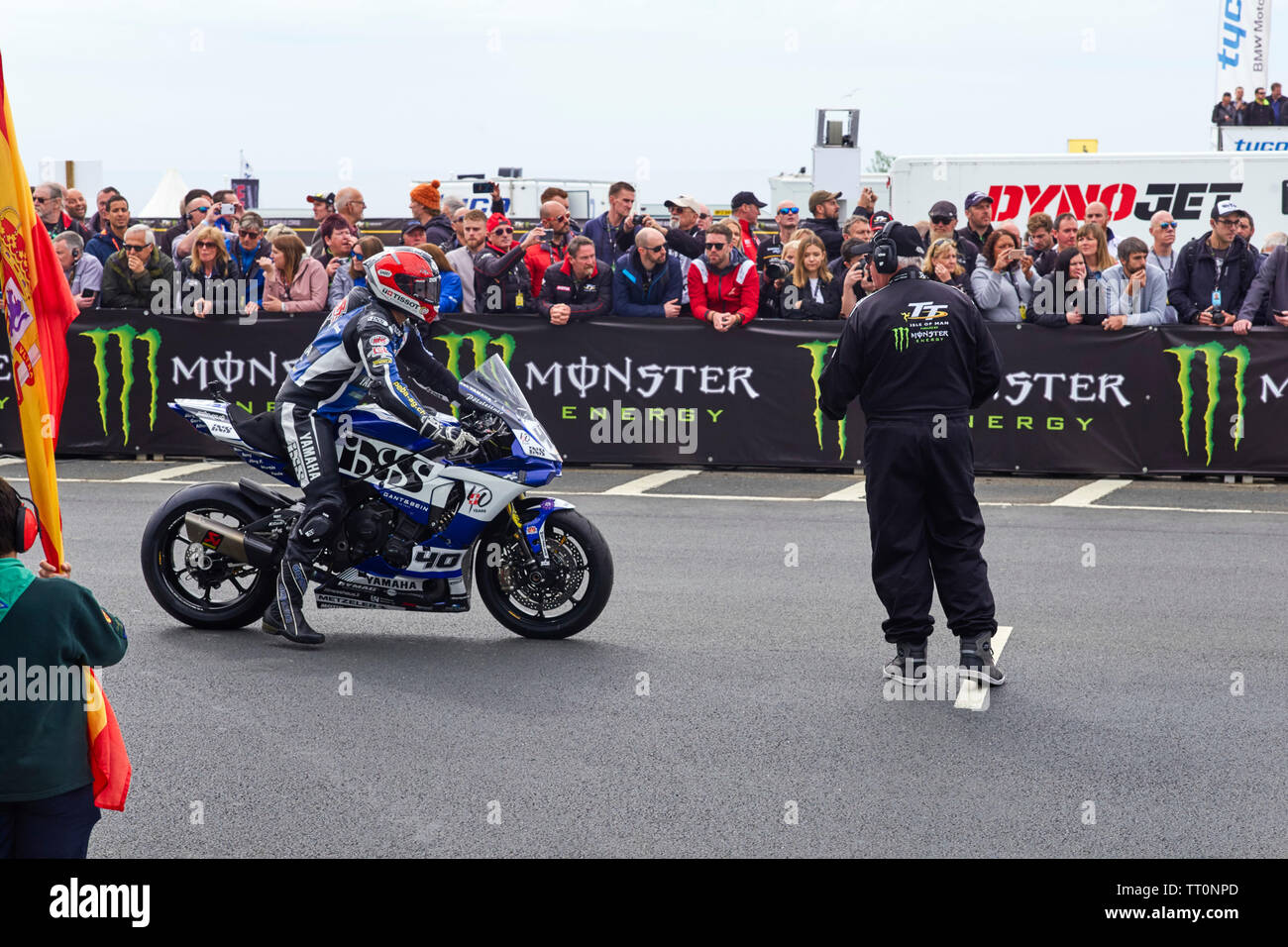 Horst Saiger prepares to start the Senior TT race at Douglas, Isle of ...