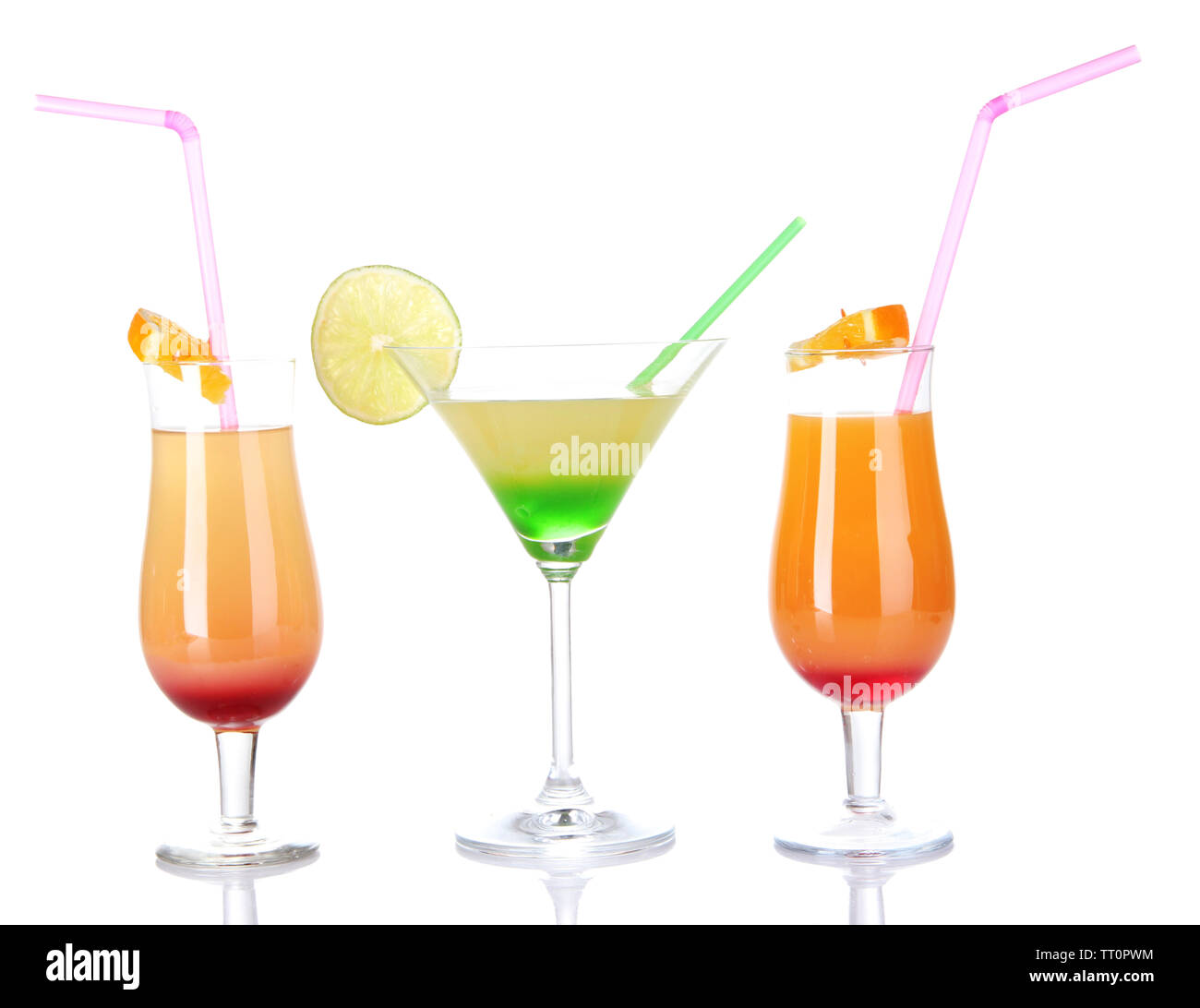 Glasses of tasty cocktails isolated on white Stock Photo - Alamy