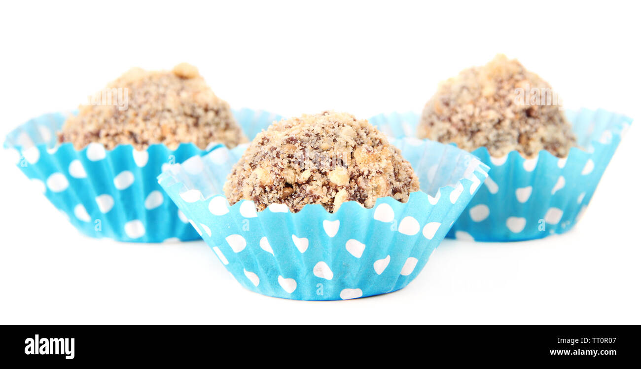 Chocolate candies with chopped biscuit, isolated on white Stock Photo ...