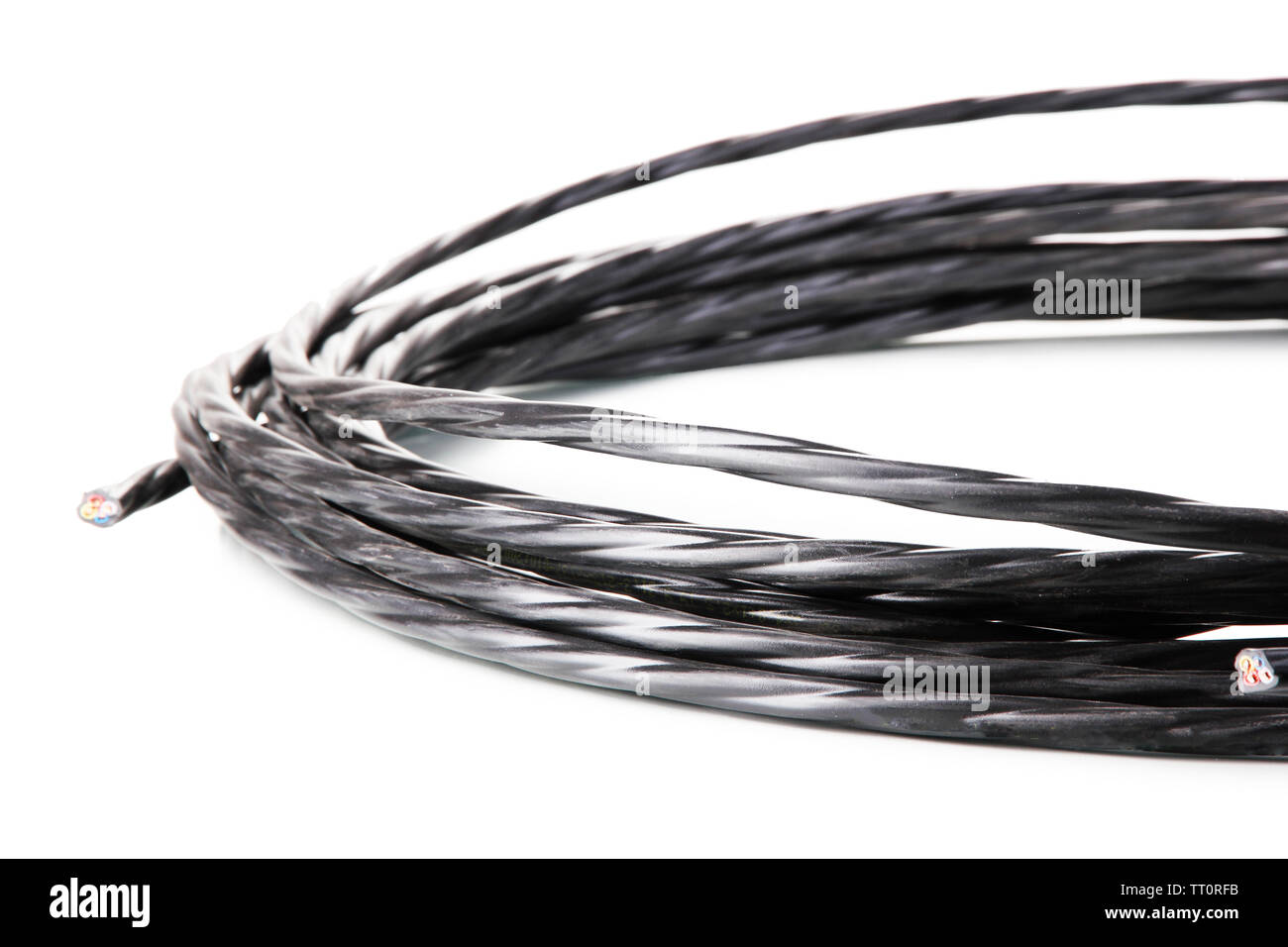 Black cable close-up isolated on white Stock Photo - Alamy