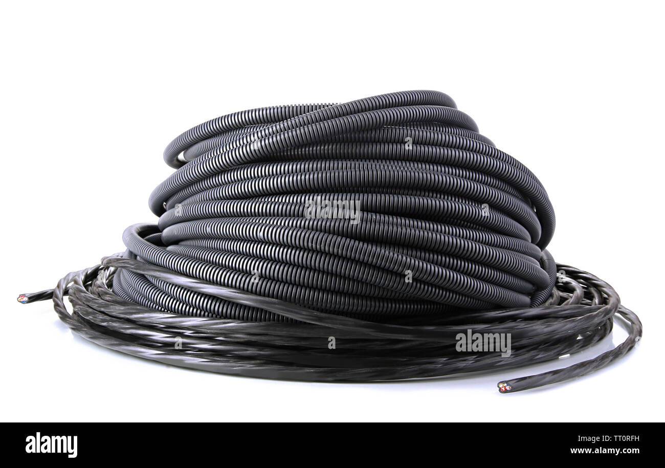 Black cable isolated on white Stock Photo - Alamy