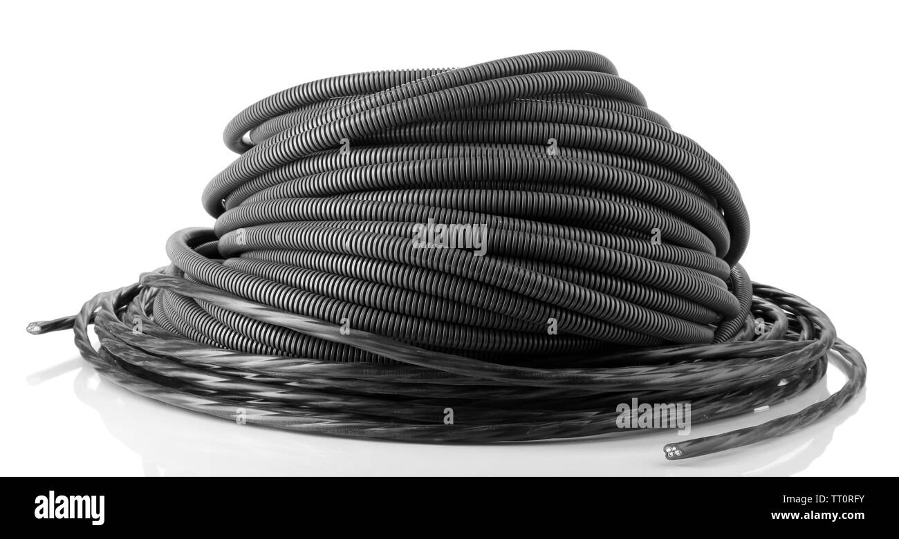 Black cable isolated on white Stock Photo - Alamy