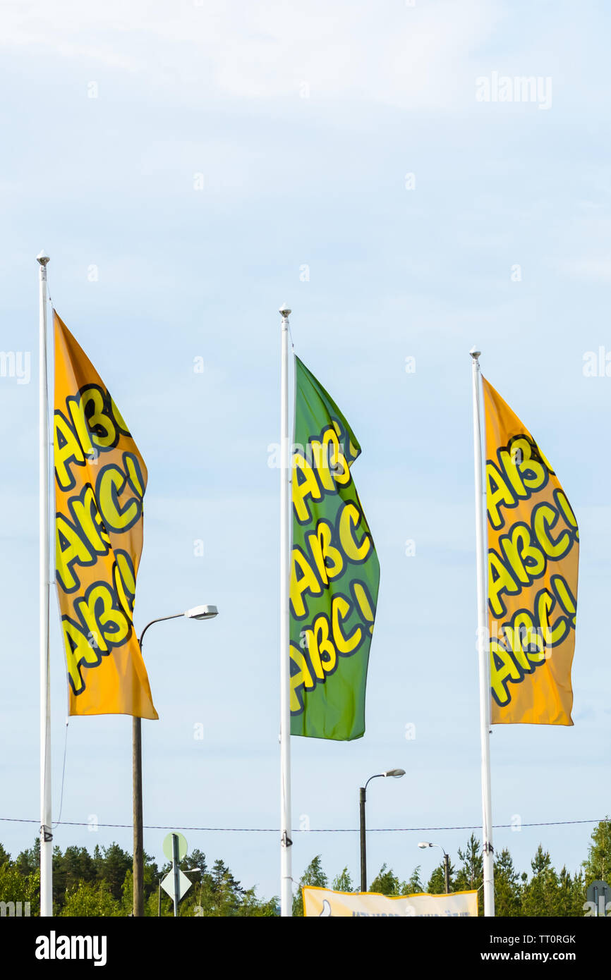 Kouvola, Finland - June 4, 2019: Flags with the logo of ABC. ABC is a ...