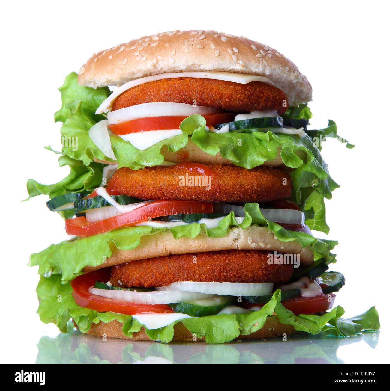 Huge burger, isolated on white Stock Photo - Alamy