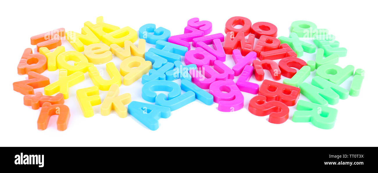 Colorful magnetic letters isolated on white Stock Photo - Alamy