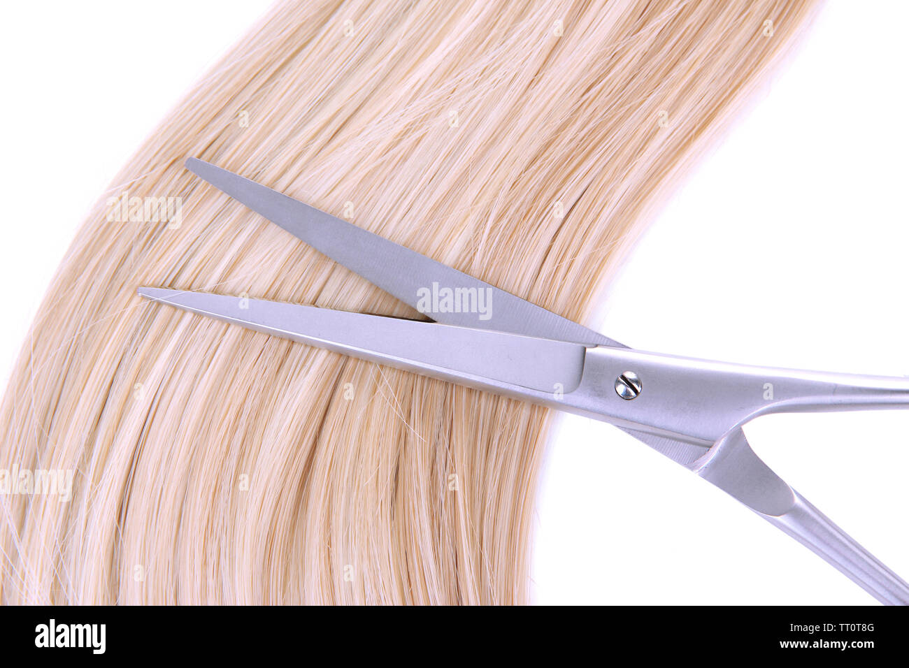 Long blond hair and scissors isolated on white Stock Photo - Alamy