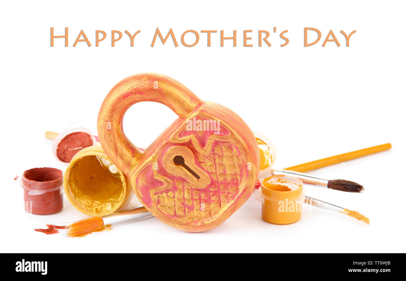 Hand made ceramic castle and color paints isolated on white Stock Photo ...