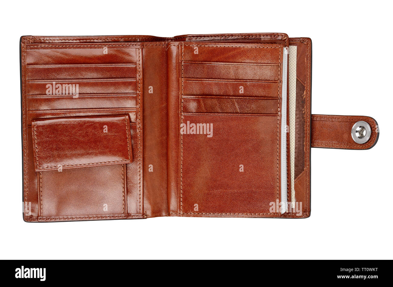 Opened leather wallet isolated on white background Stock Photo - Alamy