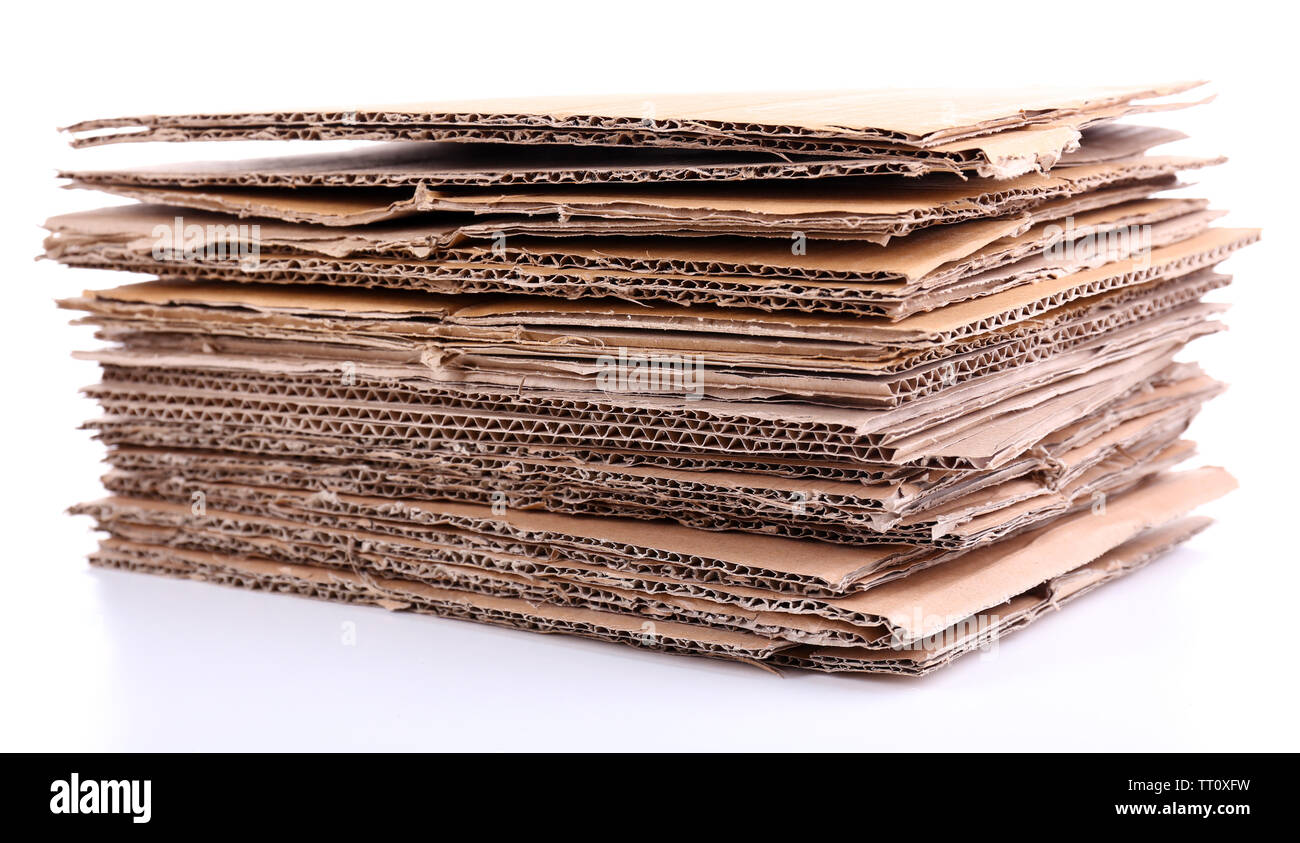 Stack of cardboard for recycling isolated on white Stock Photo - Alamy