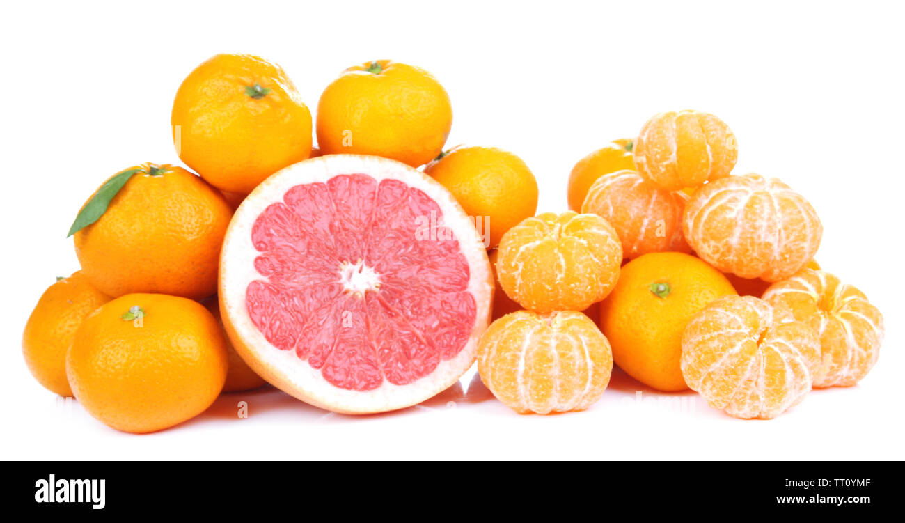 Ripe sweet tangerines and grapefruit, isolated on white Stock Photo - Alamy