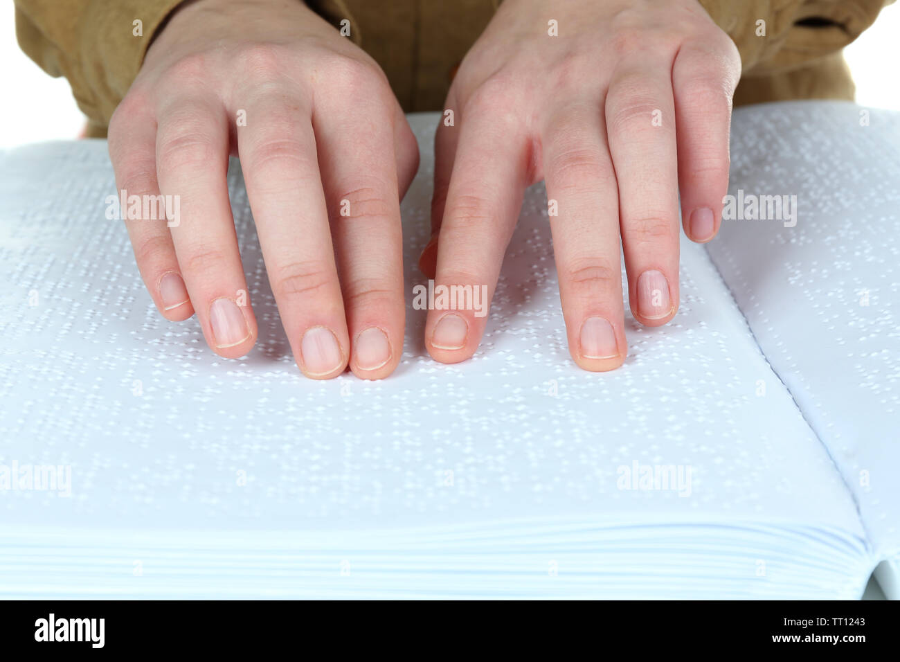 Blind woman read book written in Braille Stock Photo - Alamy