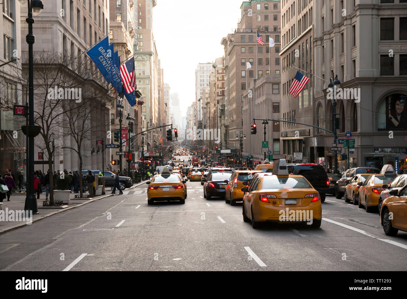 Picture taken in the middle of the street in New York City on a typical ...