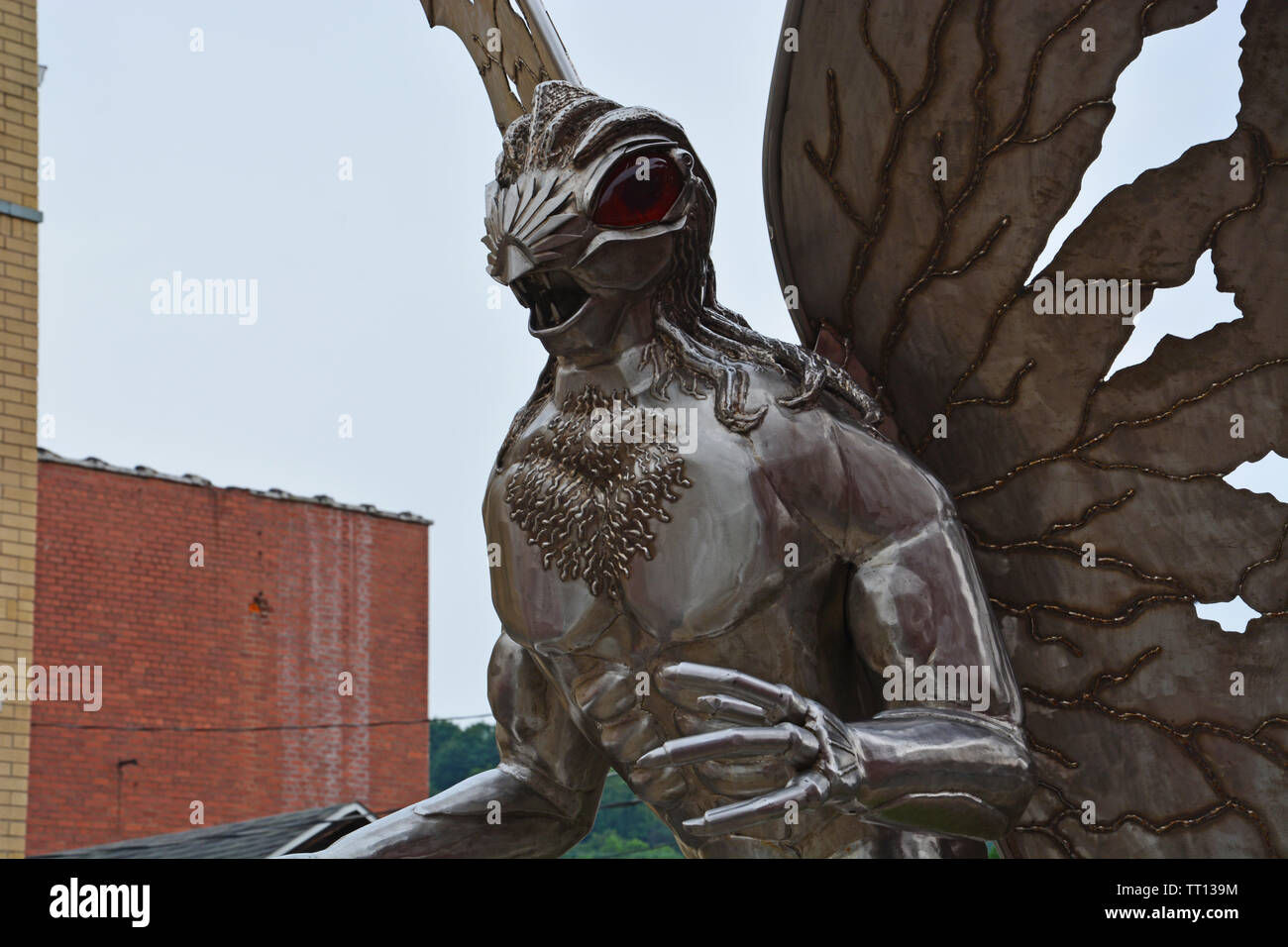 A statue in downtown Point Pleasant WV to the urban legend and mythical beast, Mothman. Mothman ...