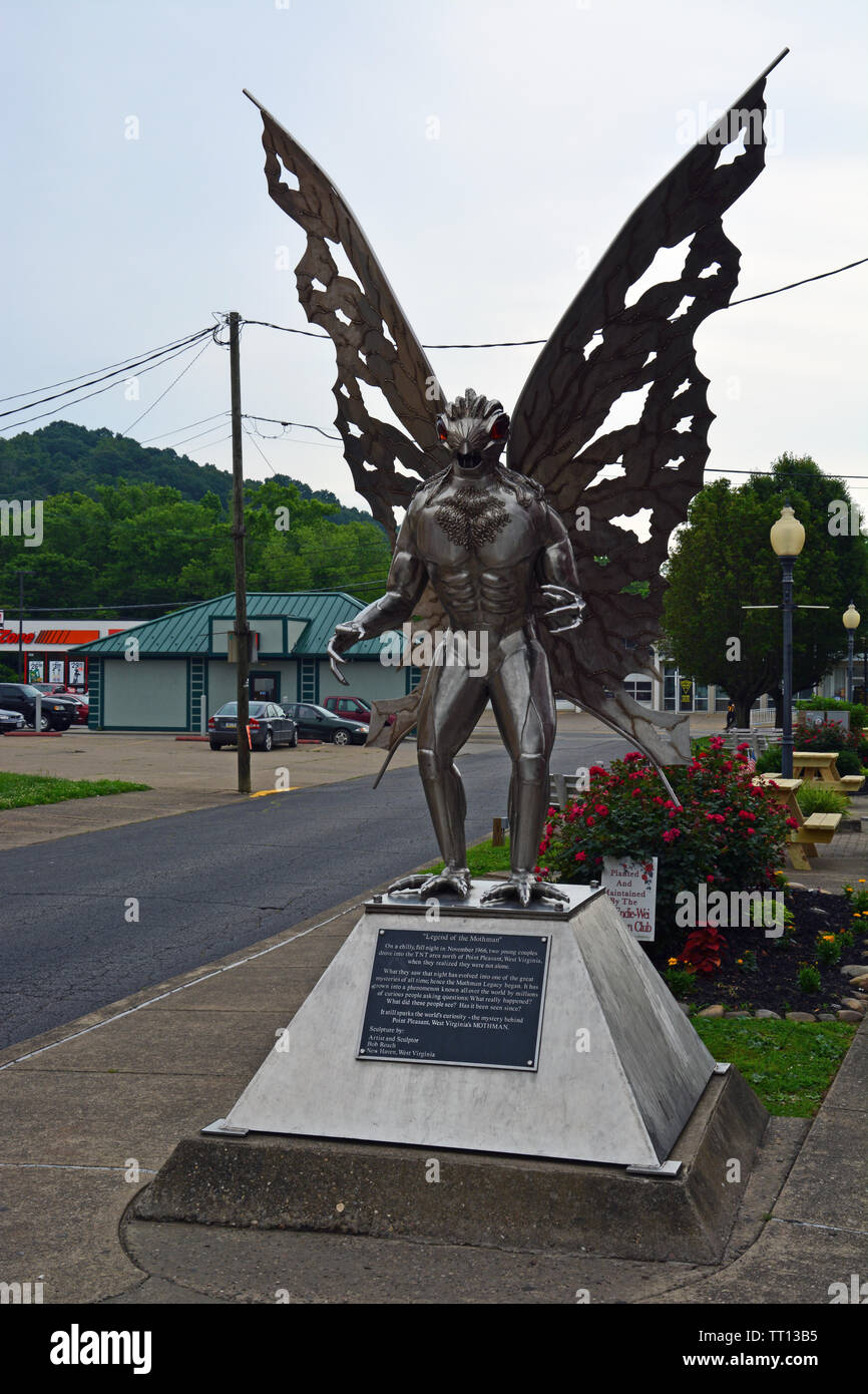A statue in downtown Point Pleasant WV to the urban legend and mythical beast, Mothman. Mothman ...