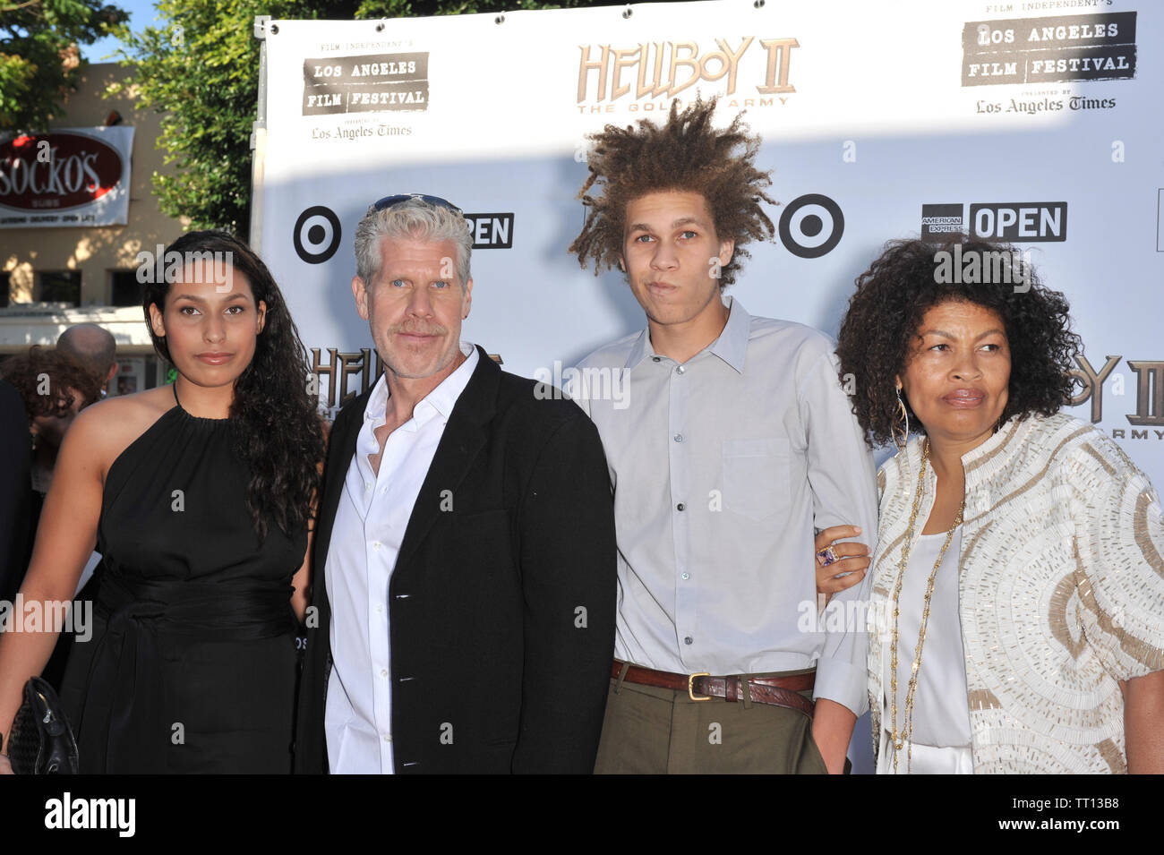 LOS ANGELES, CA. June 28, 2008: Ron Perlman & wife, son & daughter at ...