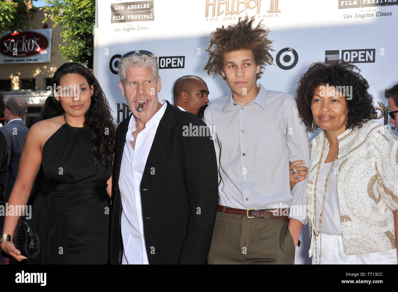 LOS ANGELES, CA. June 28, 2008: Ron Perlman & wife, son & daughter at ...
