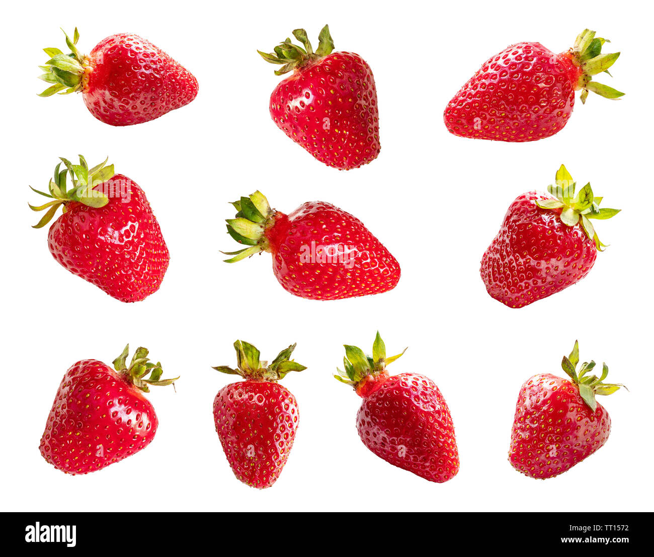 collage from many ripe strawberry fruits cut out on white background ...