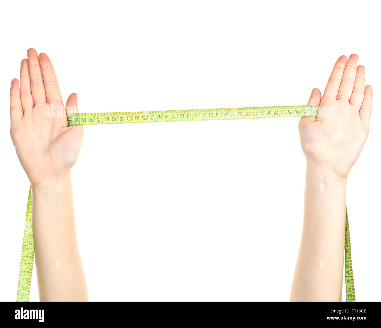 Woman hands with measuring tape isolated on white Stock Photo - Alamy